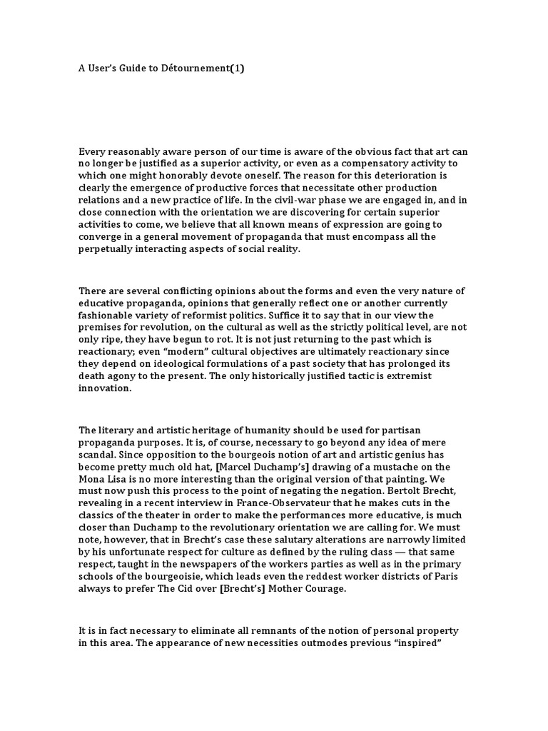 A User's Guide To Détournement | PDF | Propaganda | Consciousness
