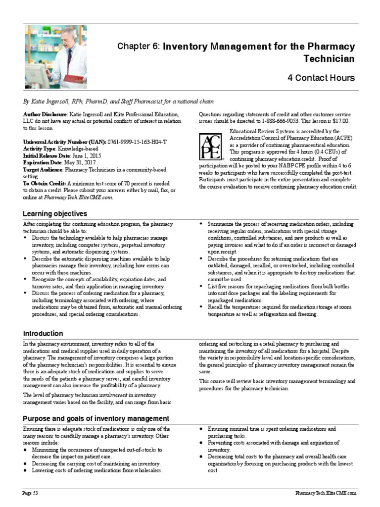 Inventory Management For The Pharmacy Technician: 4 Contact Hours | PDF ...