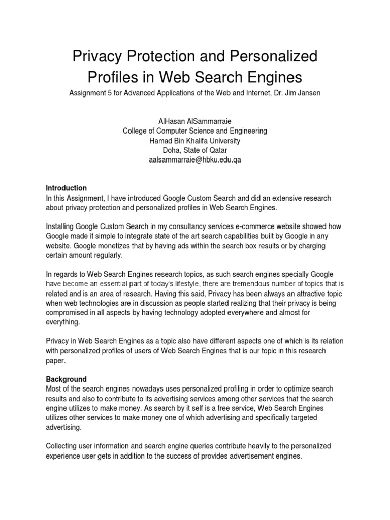 Privacy in Personalised Web Search Engines | PDF | Internet Privacy ...