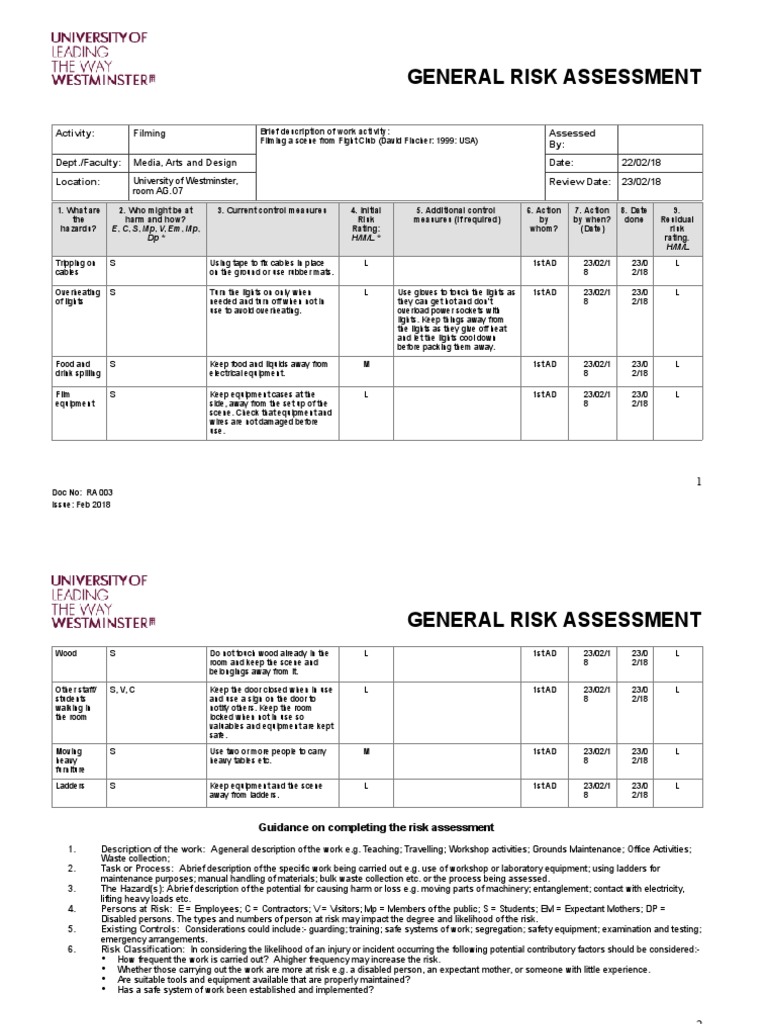 Risk Assessment | PDF | Risk | Occupational Safety And Health
