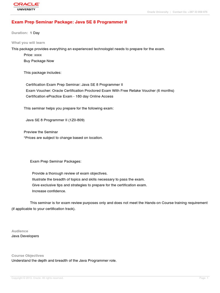 Exam Prep Seminar Package Java Se 8 Programmer Ii Pdf Method Computer Programming