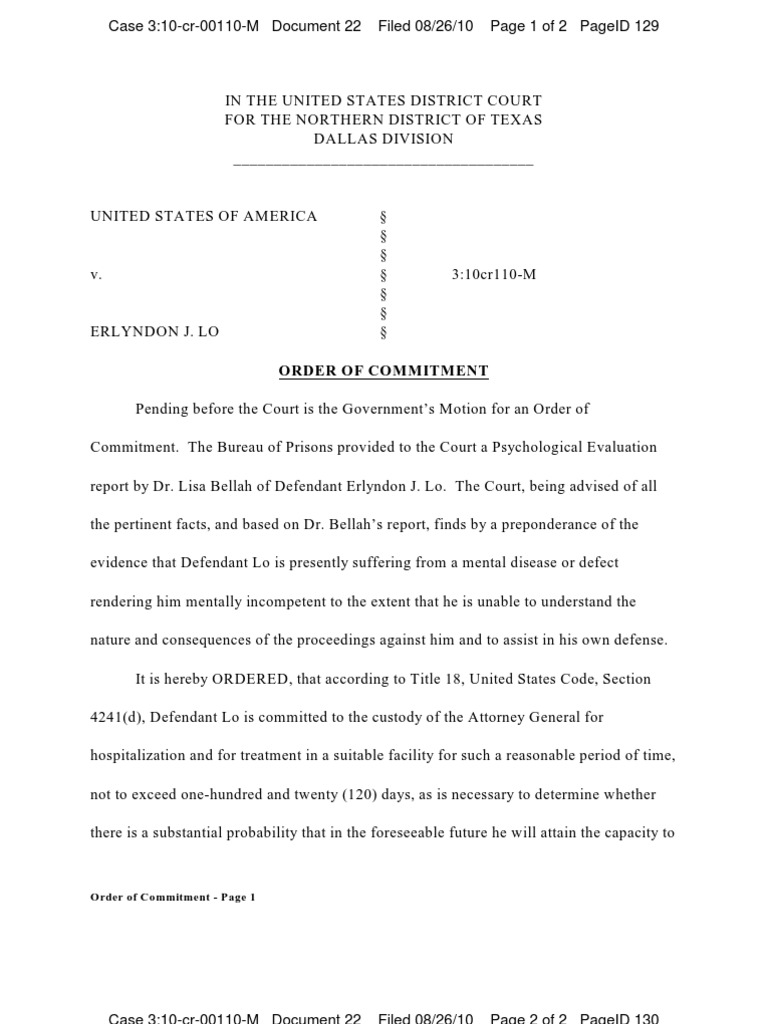 Erlyndon J. Lo Commitment Order | PDF | United States District Court ...