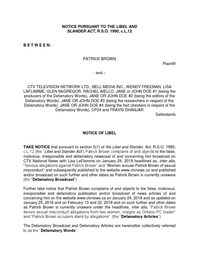 Patrick Brown Notice of Libel | PDF | Defamation | Social Institutions