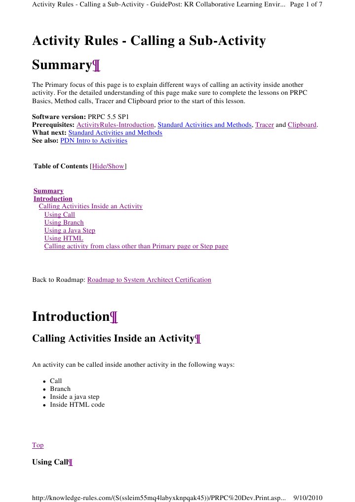 Calling Activities in PRPC 5.5 SP1 | PDF | Java (Programming Language ...