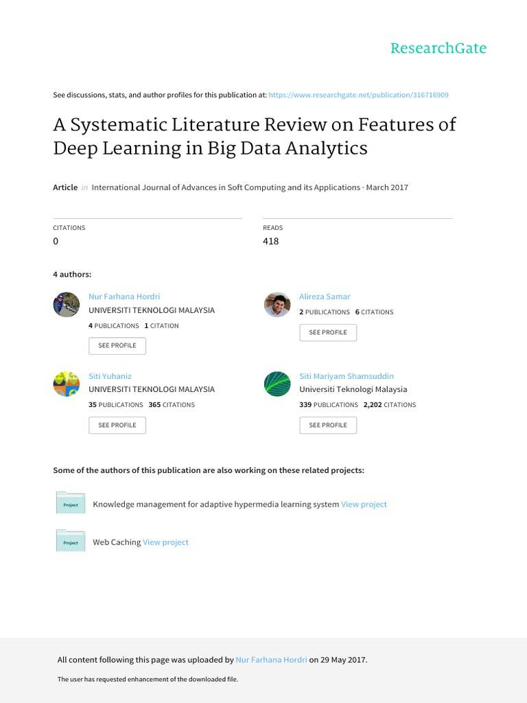 A Systematic Literature Review On Features of Deep Learning in Big Data ...