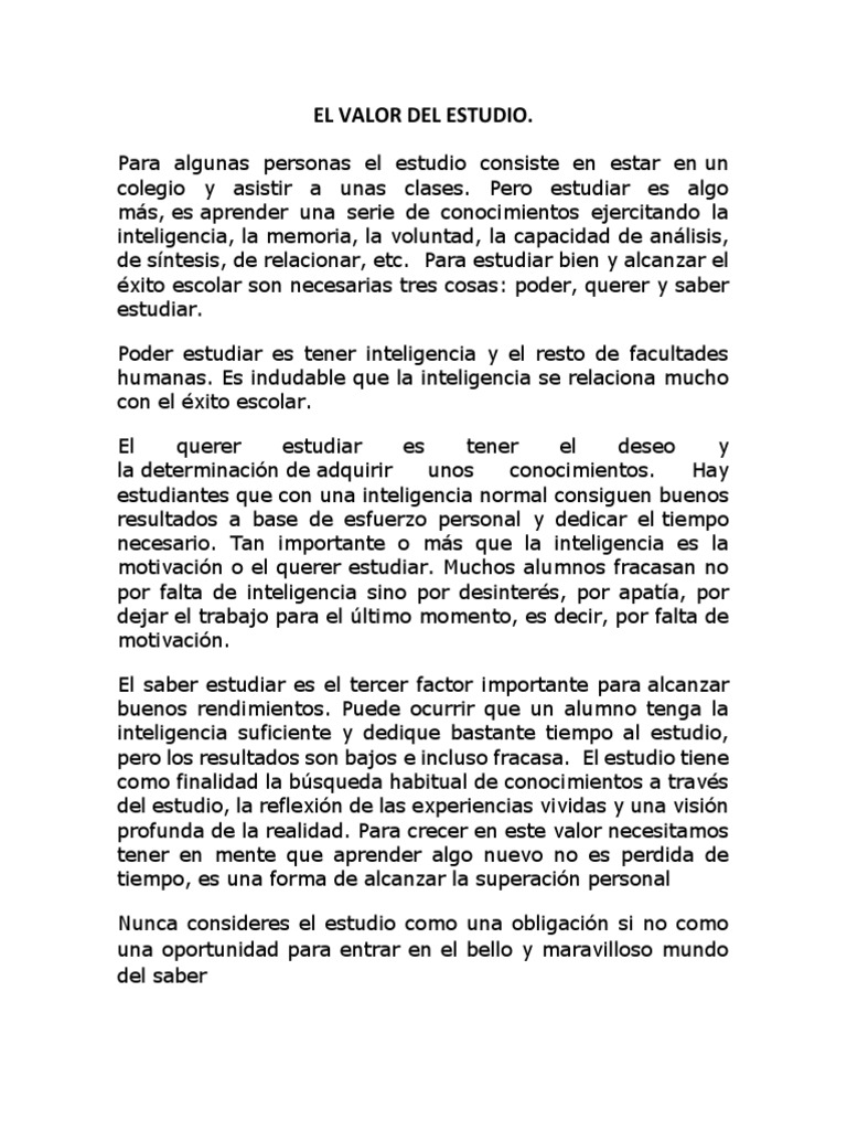 El Valor Del Estudio