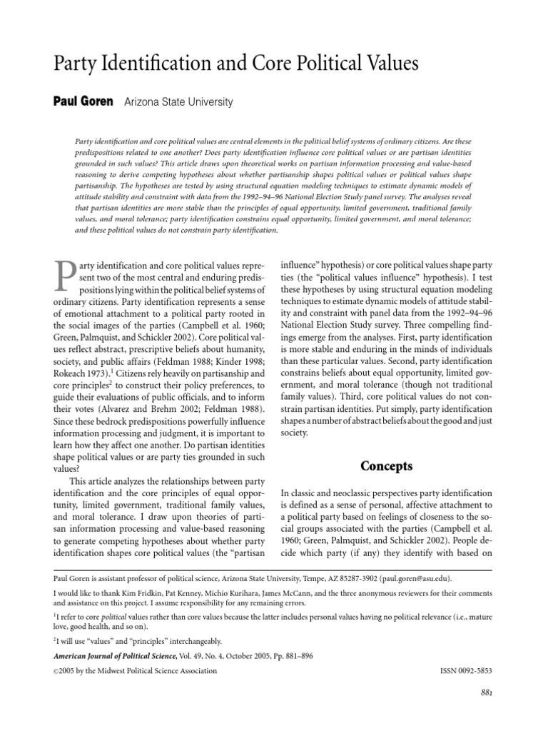 Party Identification and Core Political Values: Paul Goren | PDF ...