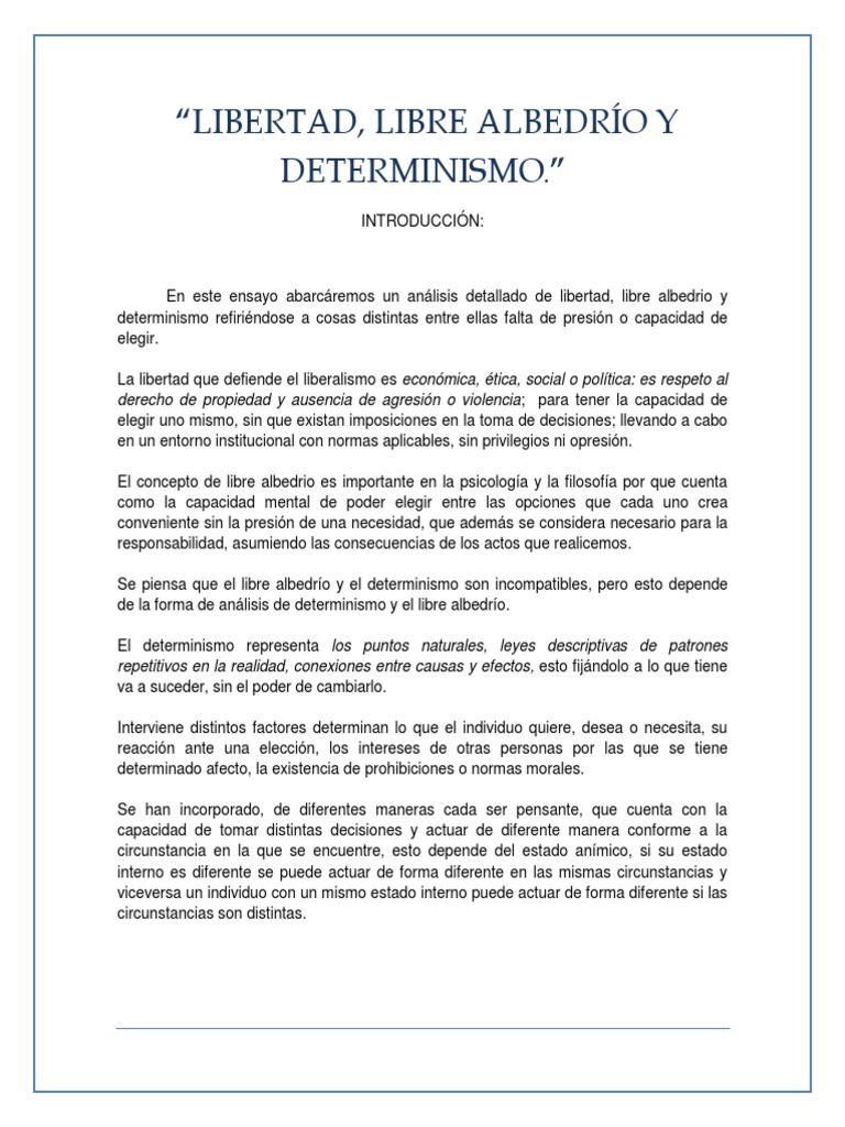 Libertad, Libre Albedrío y Determinismo. | PDF | Libre albedrío | Libertad
