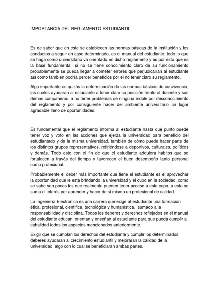 Importancia Del Reglamento Estudiantil | PDF | Universidad | Maestros