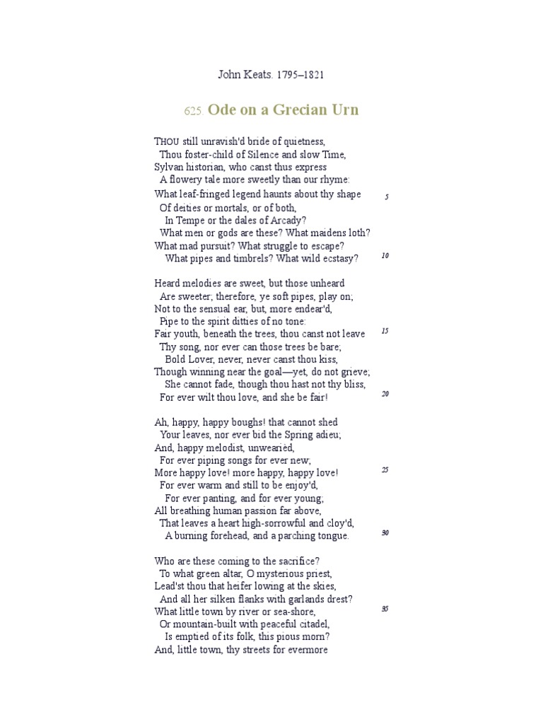 John Keats Ode On A Grecian Urn | PDF