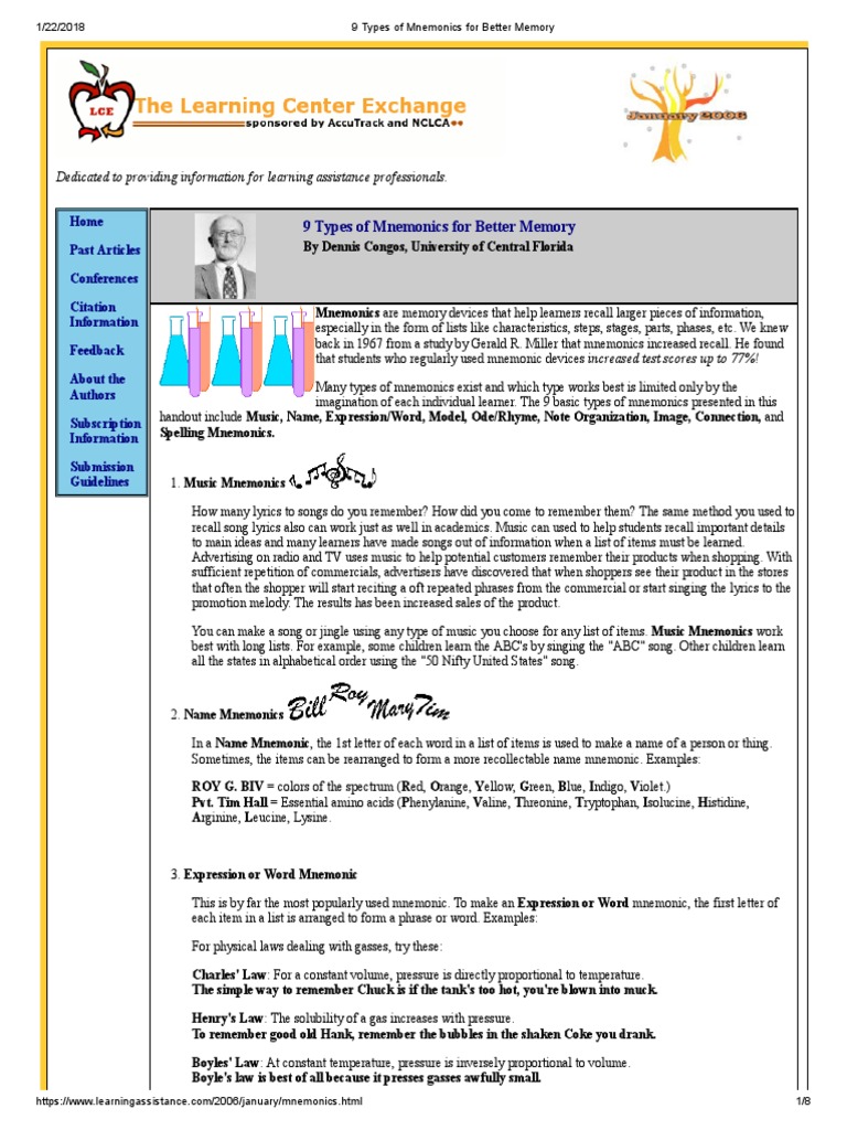 Types of Mnemonics for Memory Improvement | PDF | Mnemonic | Recall ...