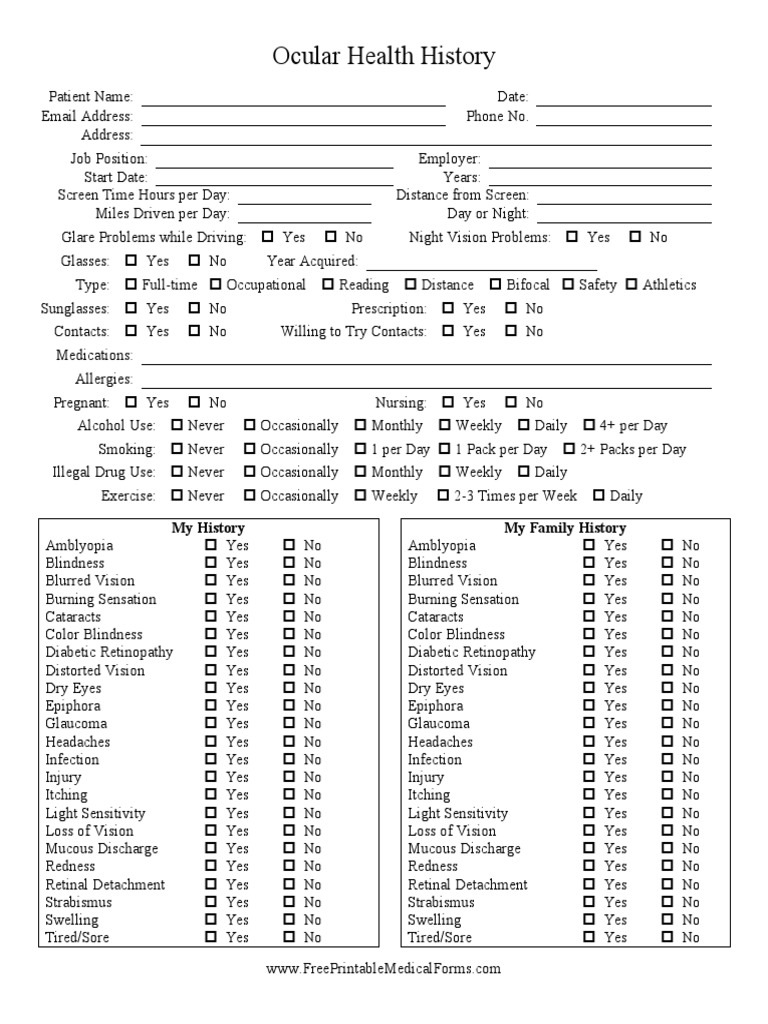 Ocular Health History Sheet | PDF | Visual Impairment | Cataract
