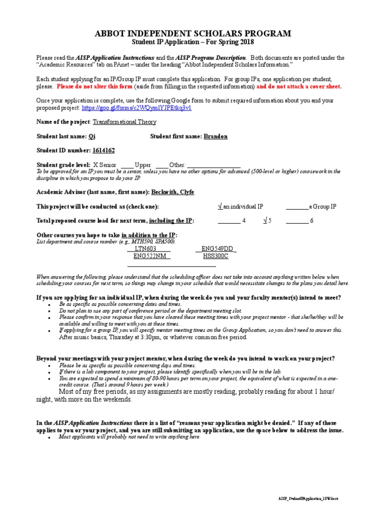 Abbot Independent Scholars Program: Please Do Not Alter This Form and ...