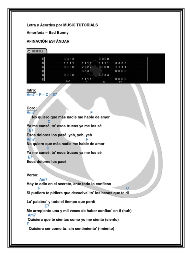 Amorfoda Bad Bunny Letra y Acordes Por MUSICTUTORIALS | PDF