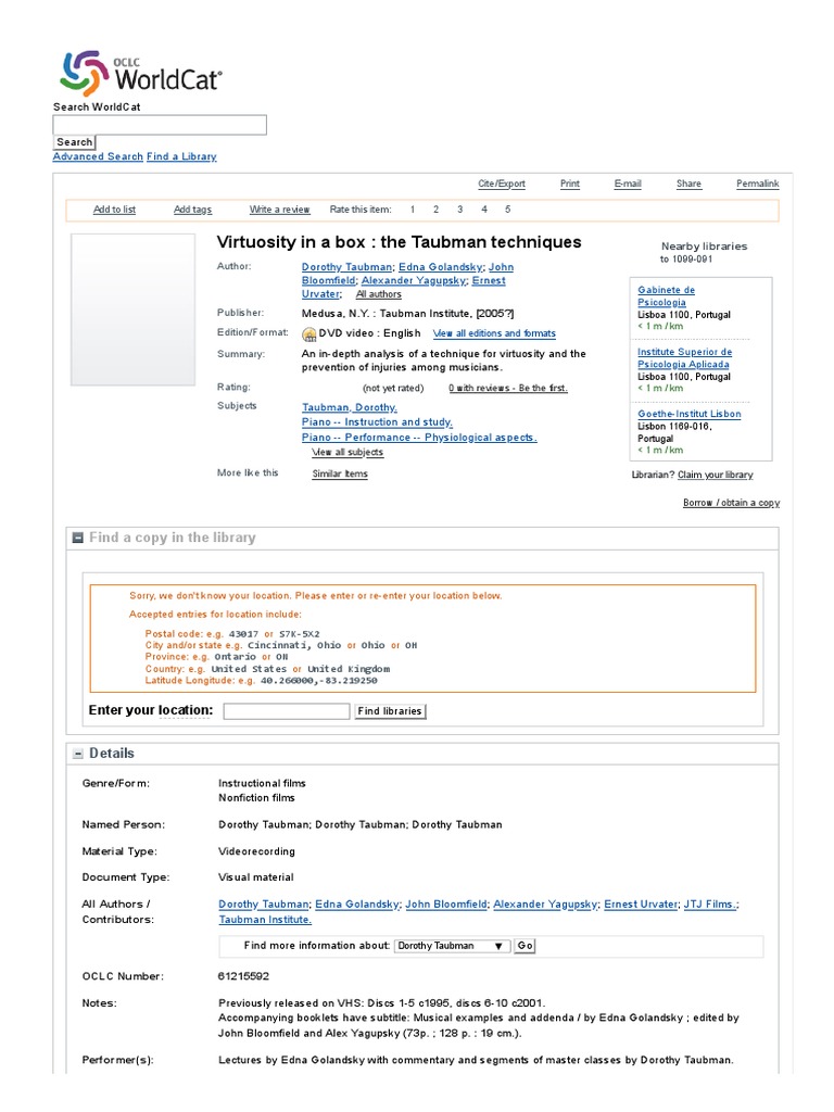 Virtuosity in A Box - The Taubman Techniques (DVD Video, 2005) (WorldCat - Org) | Download Free ...