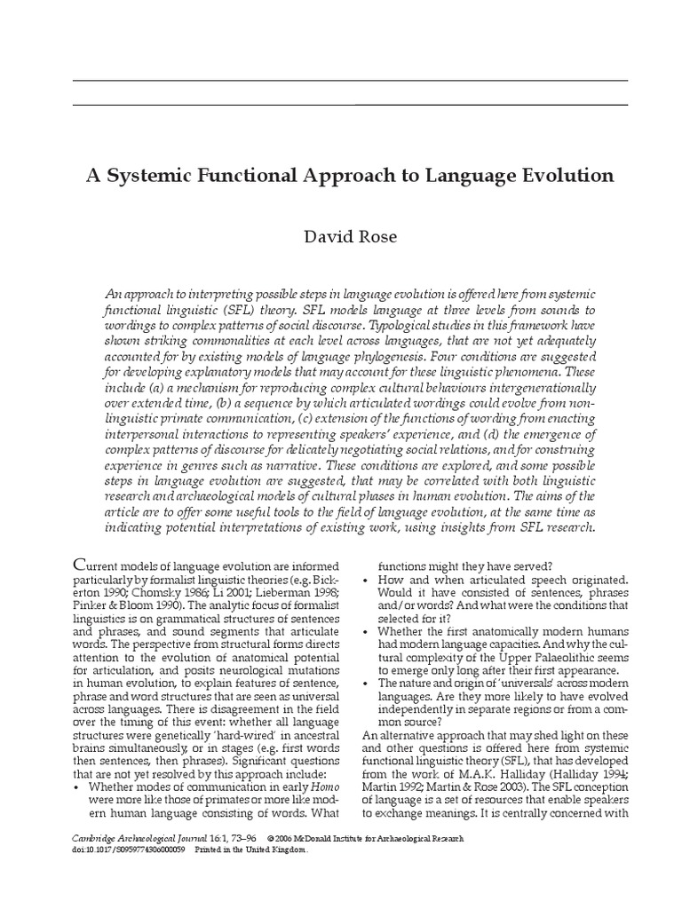 A Systemic Functional Model of Language Evolution PDF | PDF ...