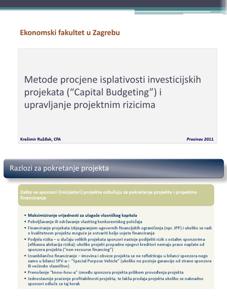 EFZG - Metode Procjene Isplativosti PDF | PDF