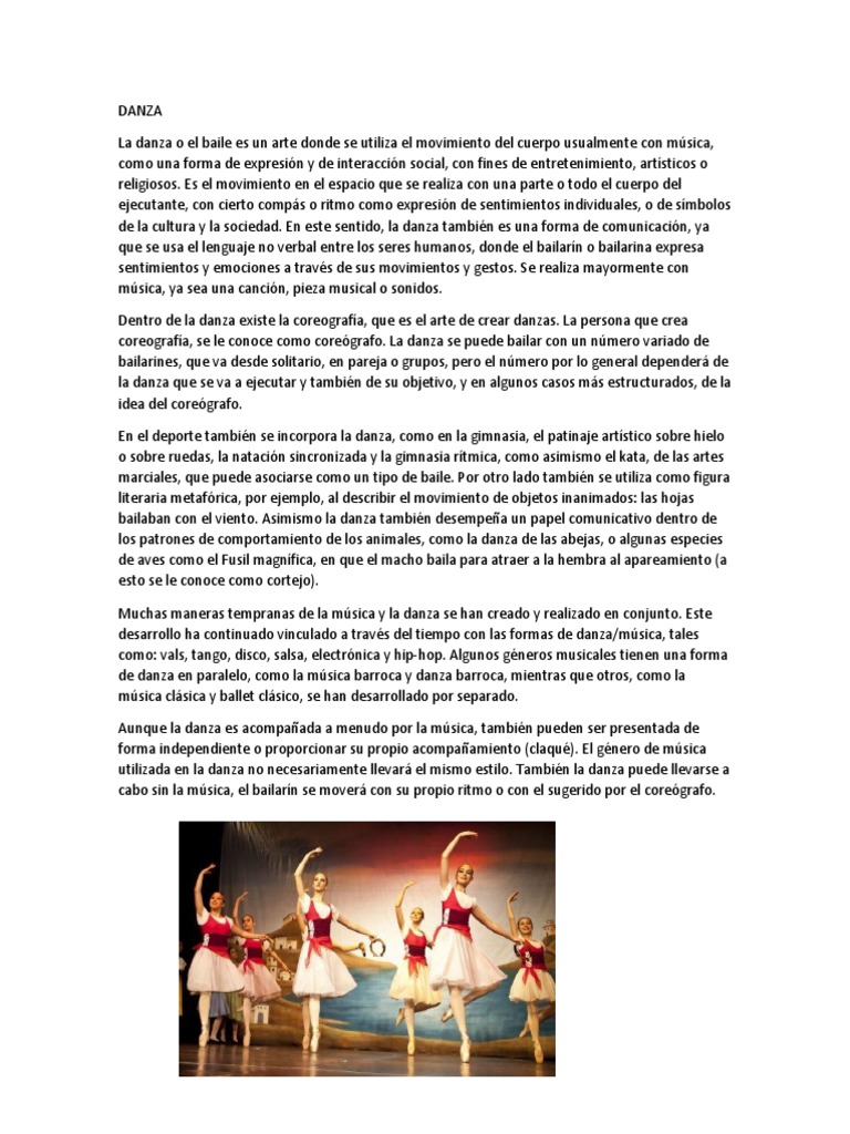 Origen y Evolucion de La Danza | Bailes | Artes escénicas