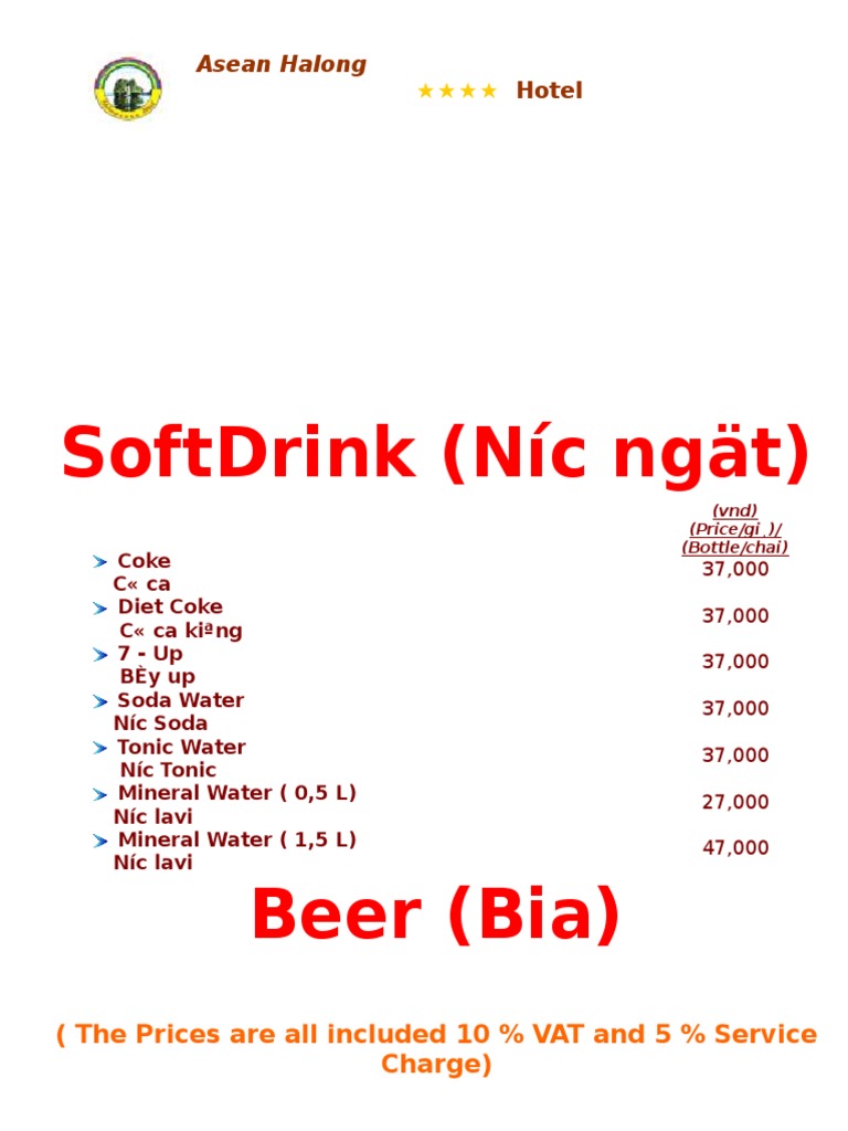 Drink List | PDF | Carbonated Water | Soft Drink