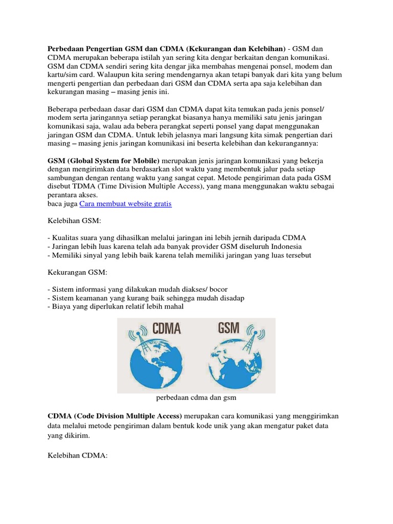 Perbedaan Pengertian GSM Dan CDMA | PDF