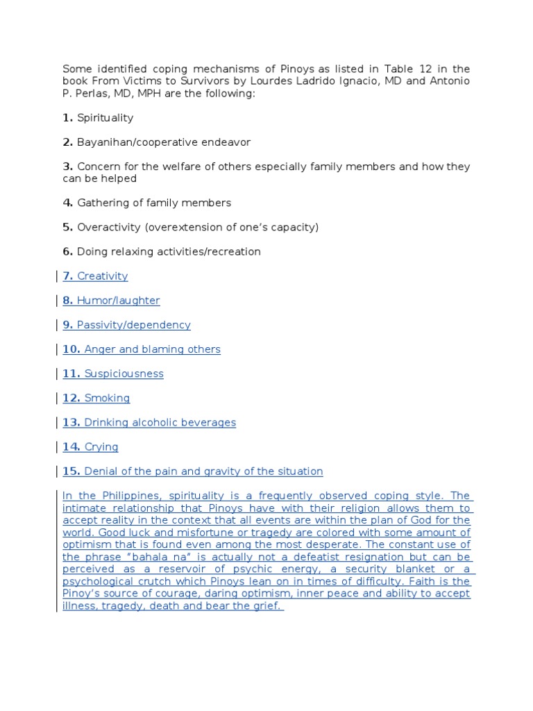 Filipino Coping Strategies Explained | PDF | Coping (Psychology) | Anger