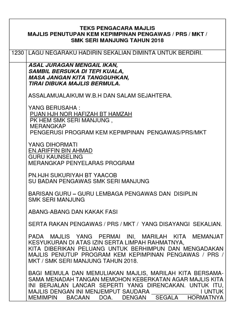 Teks Majlis Penutup Kem Kepimpinan Pengawas | PDF