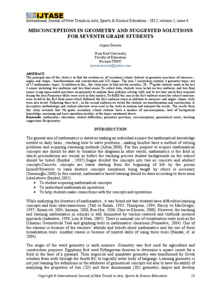 Misconceptions in Geometry and Suggested Solutions For Seventh Grade Students | PDF | Area ...