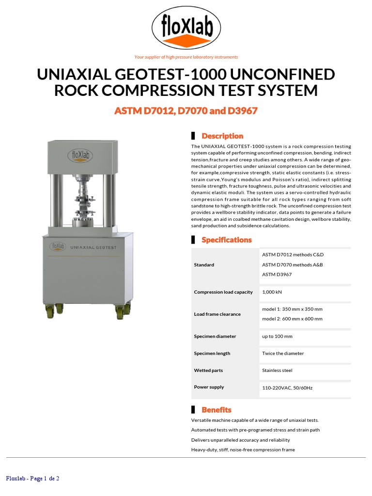 Uniaxial Geotest-1000 Unconfined Rock Compression Test System | PDF ...
