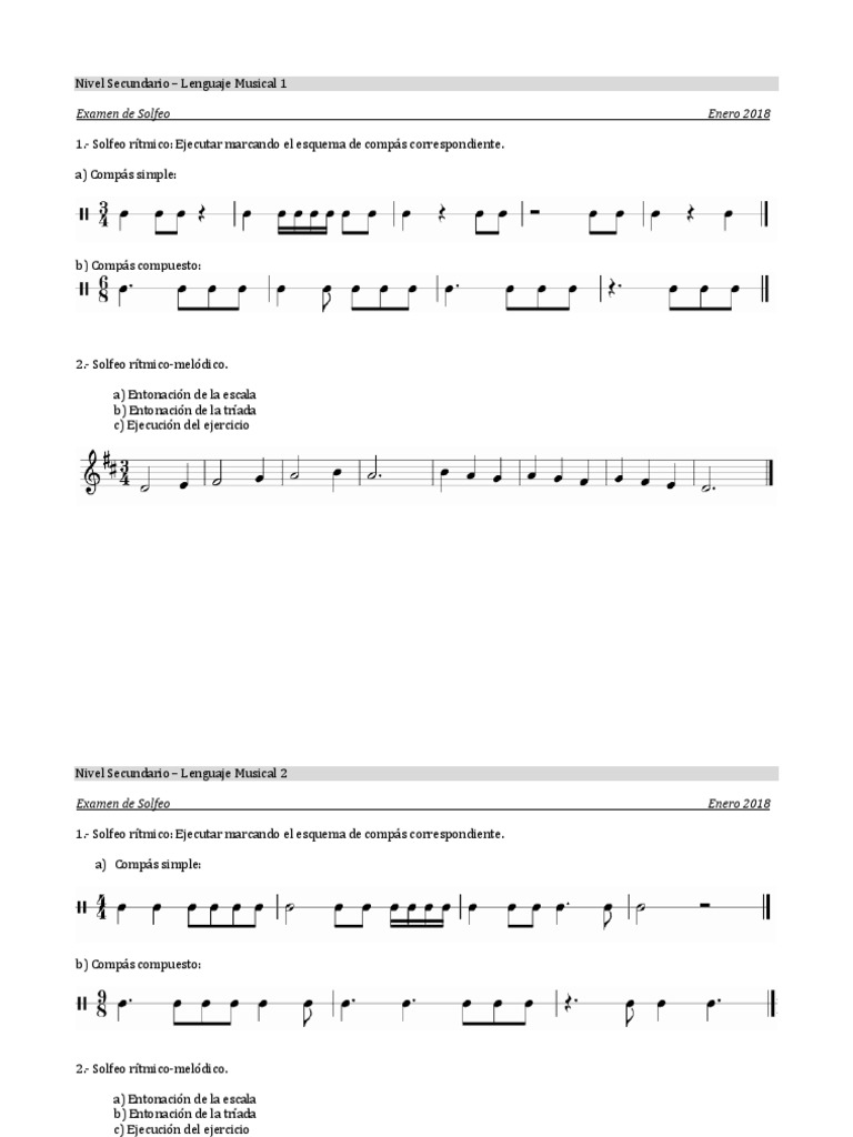 Exámenes Solfeo 2 | PDF