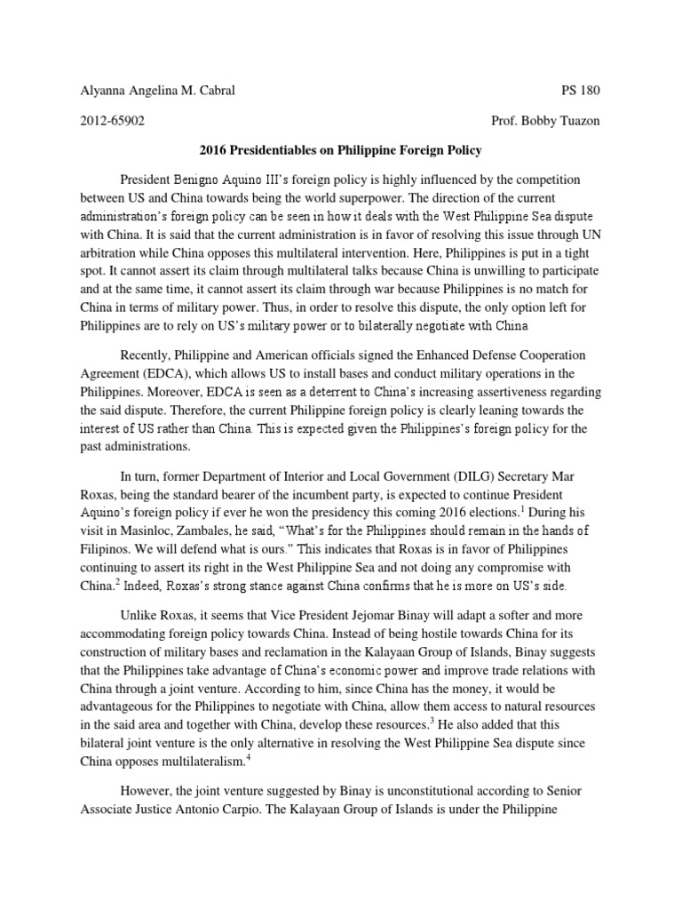 2016 Presidentiables On Philippine Foreign Policy | PDF | Rodrigo ...