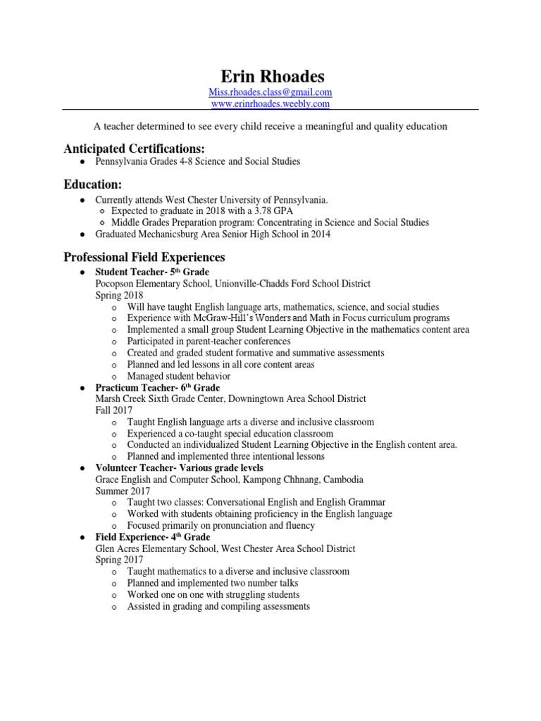 Weebly Resume | PDF | Grading (Education) | Teachers