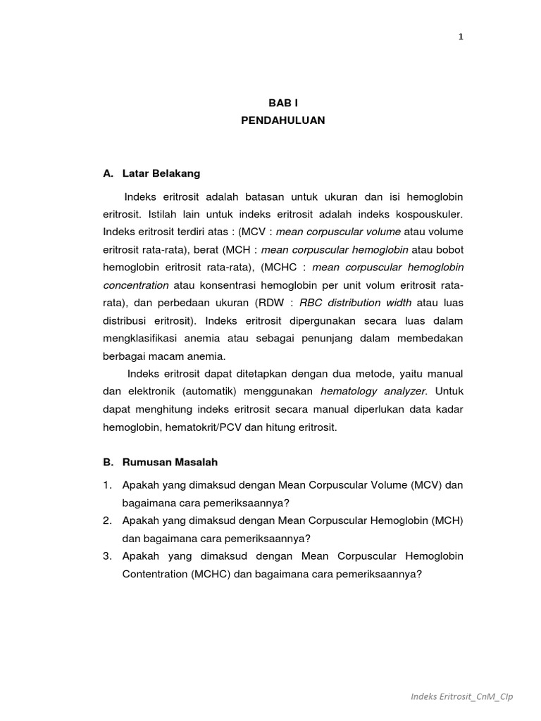 Mkalah Indeks Eritrosit | PDF