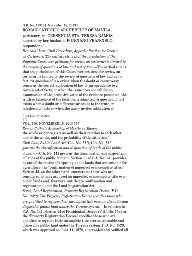 RCAM Vs Ramos | PDF | Adverse Possession | Certiorari