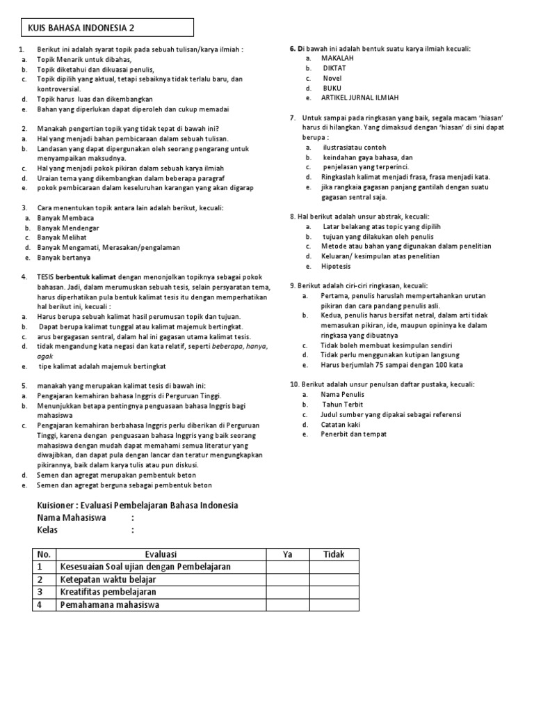 Soal Kuis 2 Bahasa | PDF