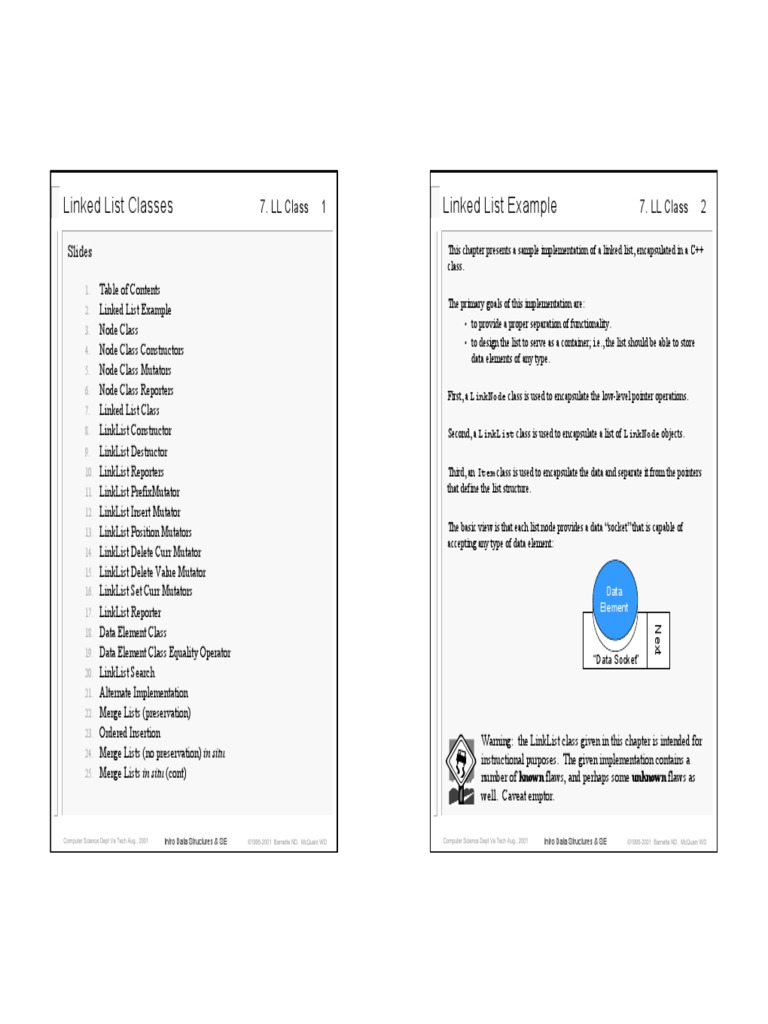 Linked List Classes Linked List Example: 1 7. LL Class Slides 2 7. LL Class | PDF | Constructor ...