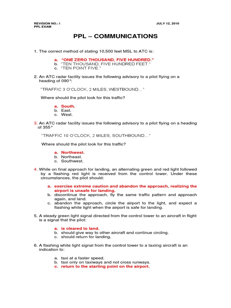 PPL Exam Review: Communications Procedures | PDF | Air Traffic Control ...