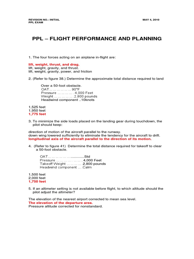 PPL Flight Performance & Planning Exam | PDF | Takeoff | Altitude
