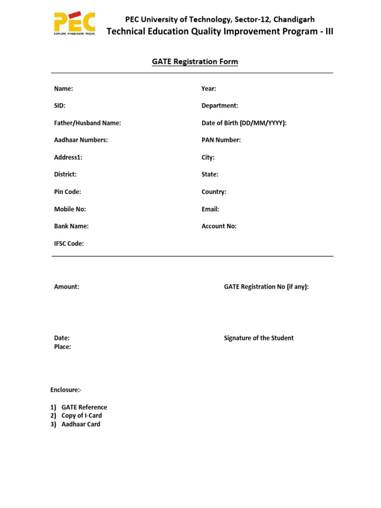 Gate Registration Form | PDF