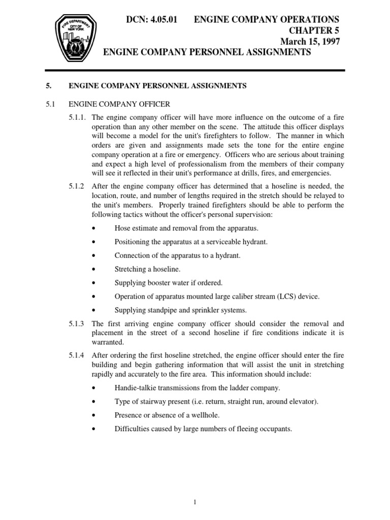 DCN: 4.05.01 Engine Company Operations 5 March 15, 1997 Engine Company ...