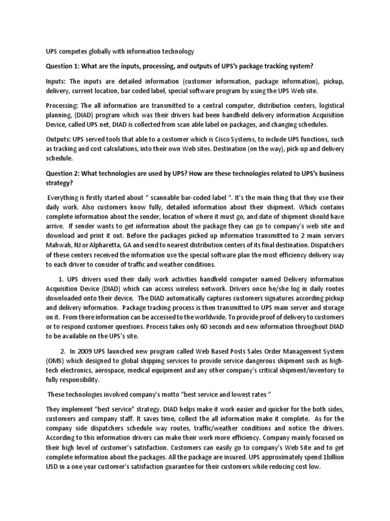 UPS Competes Globally With Information Technology | PDF | United Parcel ...