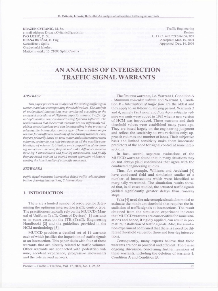 ANA A YS S F NTE Section Traffic Signal Warrants: N L I O I R | PDF ...