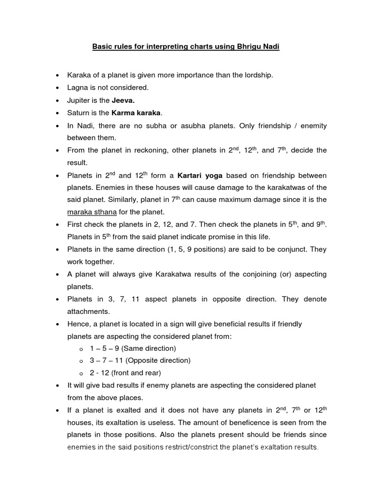 Basic Rules for Interpreting Bhrigu Nadi Charts | PDF | Ancient ...