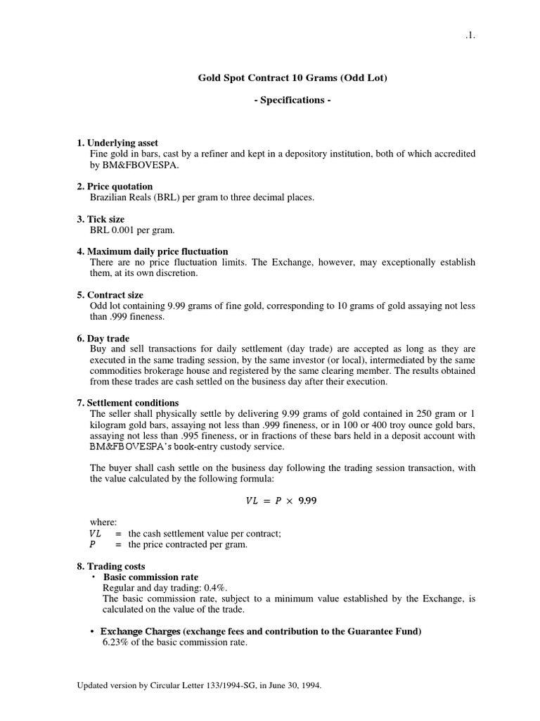 Gold Spot Contract Specifications | PDF | Business | Financial Economics