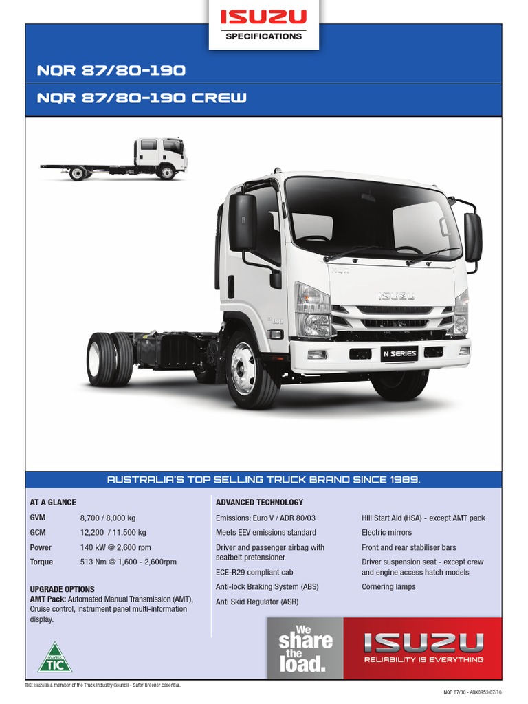 Isuzu NQR 87-190 Specifications Overview | PDF | Transmission ...