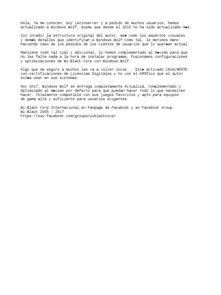 Windows Wolf: Actualización y Optimización | PDF