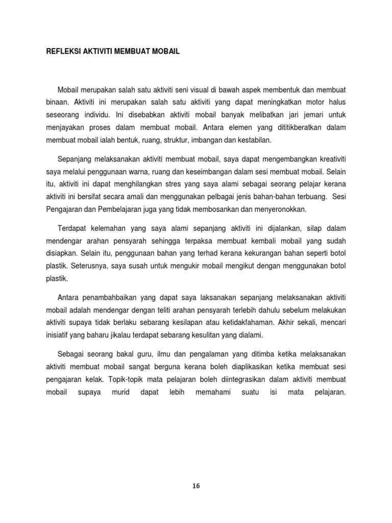 Refleksi Aktiviti Membuat Mobail | PDF | Seni