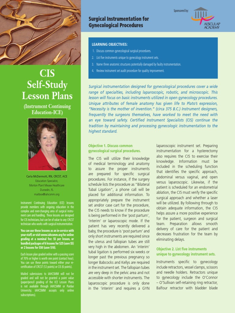CIS Self-Study Lesson Plans: Surgical Instrumentation For Gynecological ...
