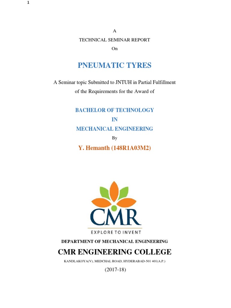 Pneumatic Tyres: CMR Engineering College | PDF | Tire | Materials