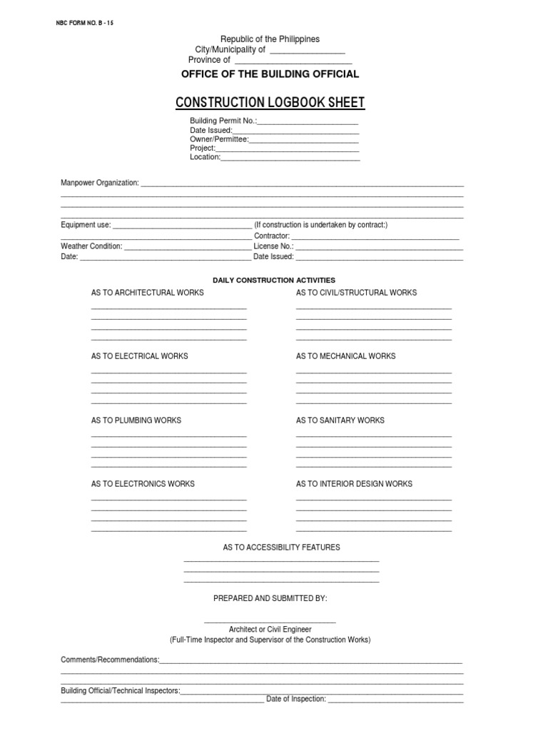 Construction Logbook Sheet | PDF | Engineering | Real Estate Law