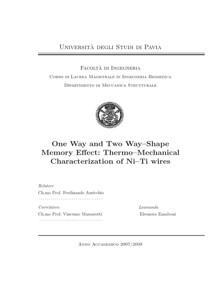 One Way and Two Way-Shape Memory Effect: Thermo-Mechanical ...